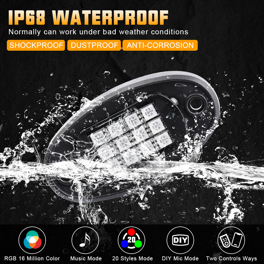 8Pcs RGB LED Rock Light Multicolor Neon LED Light Kit with Bluetooth W ...