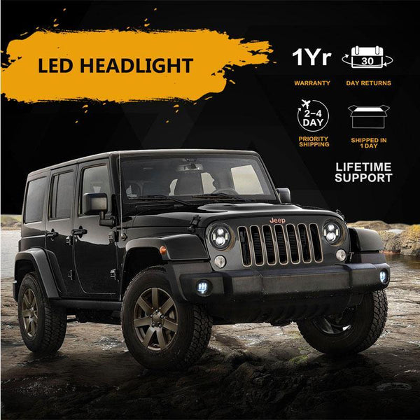 7" Round LED Headlights for 1976-2018 Jeep Wrangle CJ/TJ/LJ/JK/JKU ...