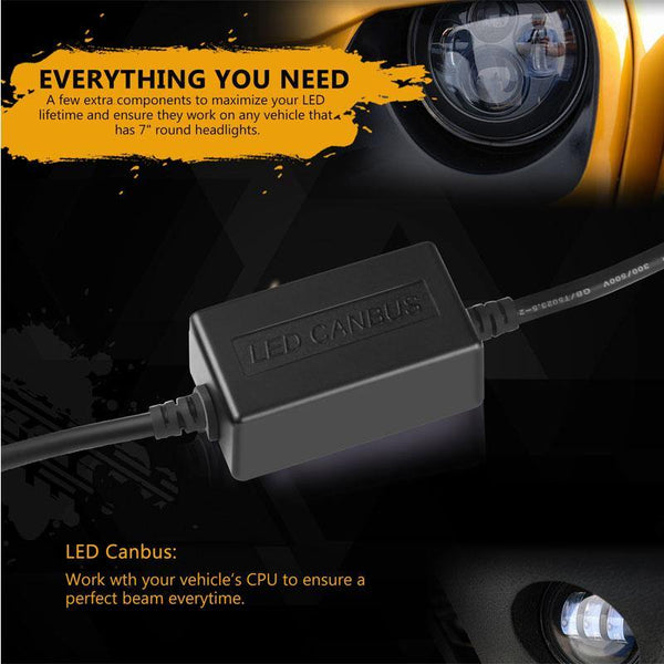 7" Round LED Headlights for 1976-2018 Jeep Wrangle CJ/TJ/LJ/JK/JKU ...