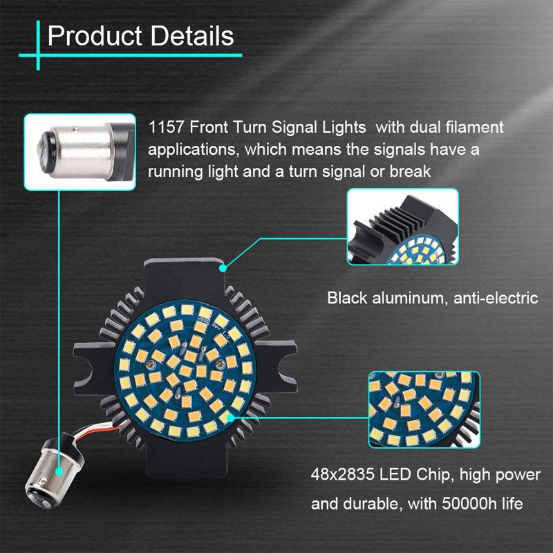 1157 White & Amber Front LED Insert Turn Signal Lights for Harley Moto ...