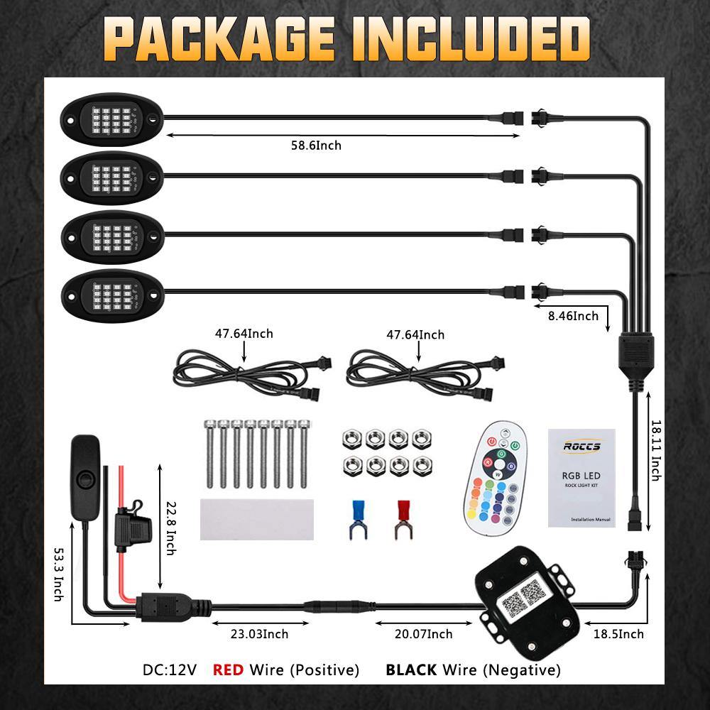 4 Pods RGB LED Rock Lights Neon Underglow Lighting Kit with APP & Wire ...